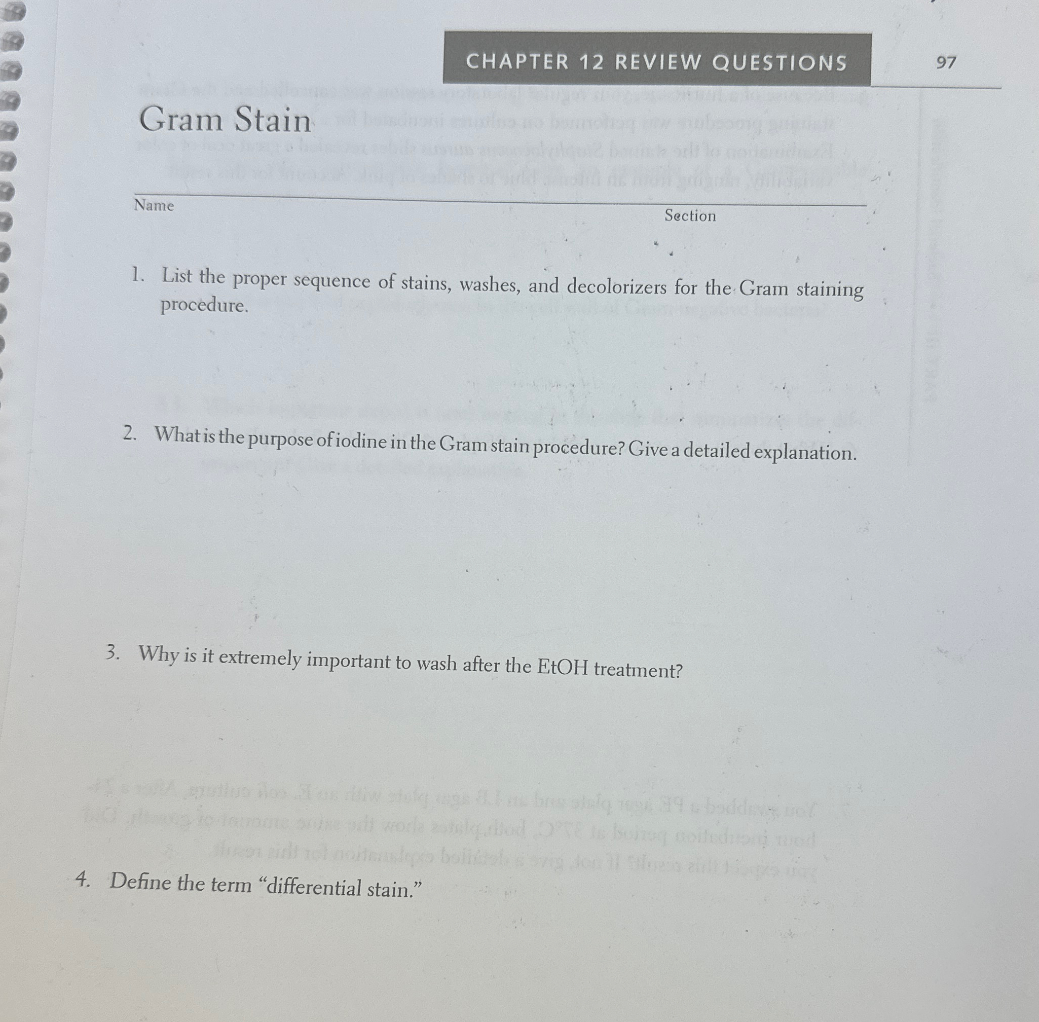 Solved Gram StainNameSectionList the proper sequence of | Chegg.com