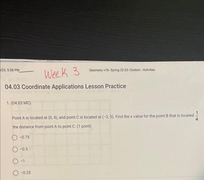 Solved 04.03 Coordinate Applications Lesson Practice 1. ( | Chegg.com