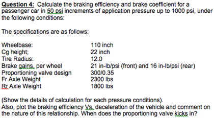 Calculate the braking efficiency and brake | Chegg.com