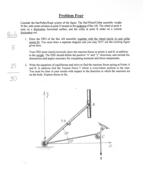Solved Problem four Consider the Bar/Pulley/Rope system of | Chegg.com