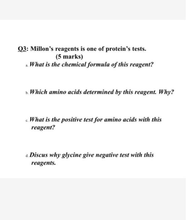 Solved Q3: Millon's reagents is one of protein's tests. (5 | Chegg.com