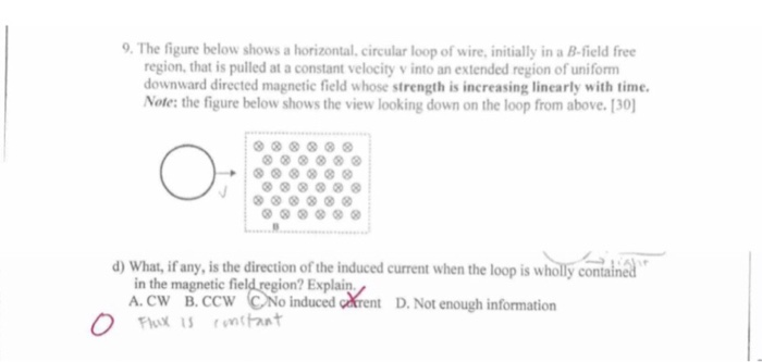 Solved 9. The figure below shows a horizontal, circular loop | Chegg.com