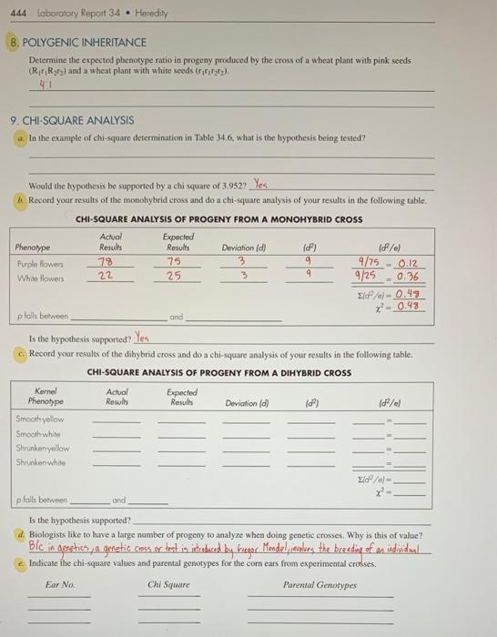 8. POLYGENIC INHERITANCE Determitie the expected | Chegg.com