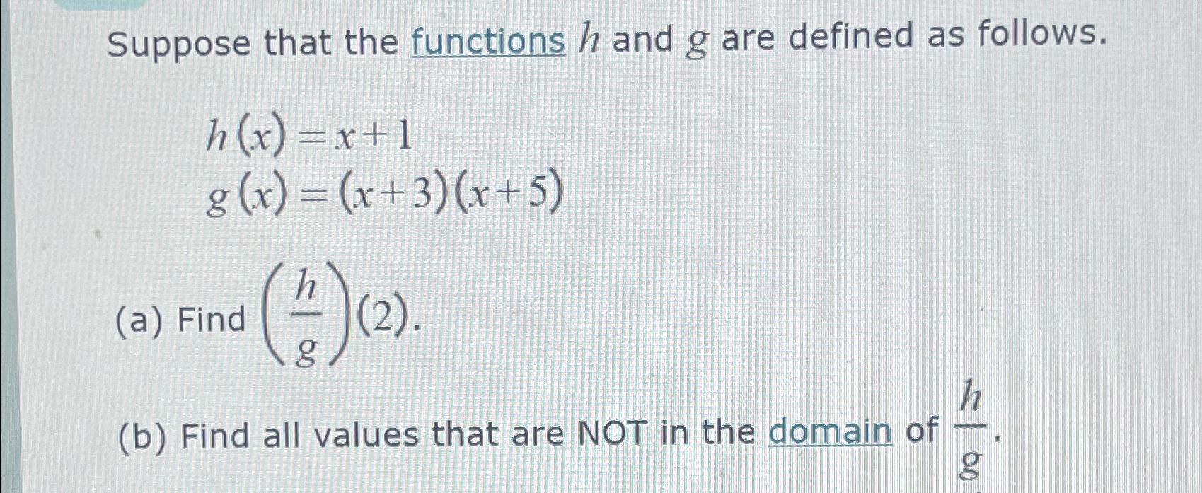 Solved Suppose that the functions h ﻿and g ﻿are defined as | Chegg.com