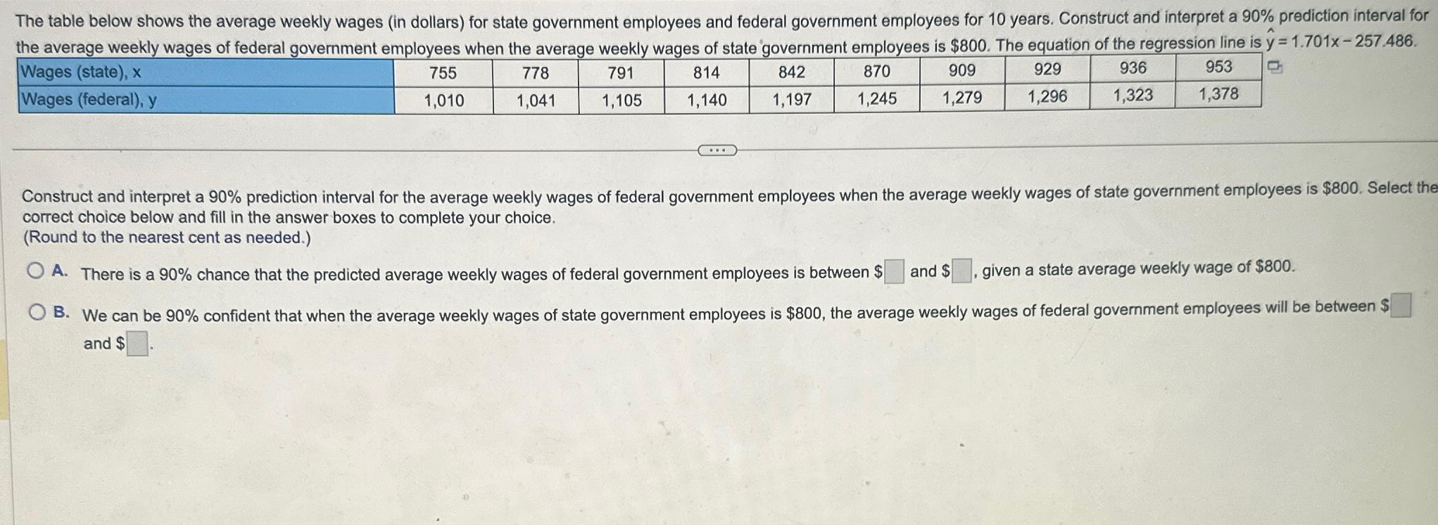 Solved The table below shows the average weekly wages (in | Chegg.com