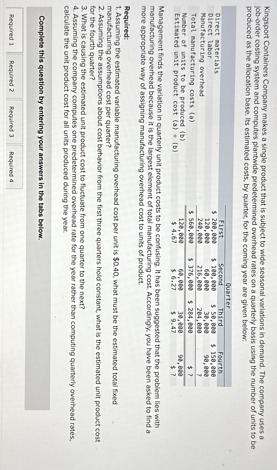 Solved Kingsport Containers Company makes a single product | Chegg.com
