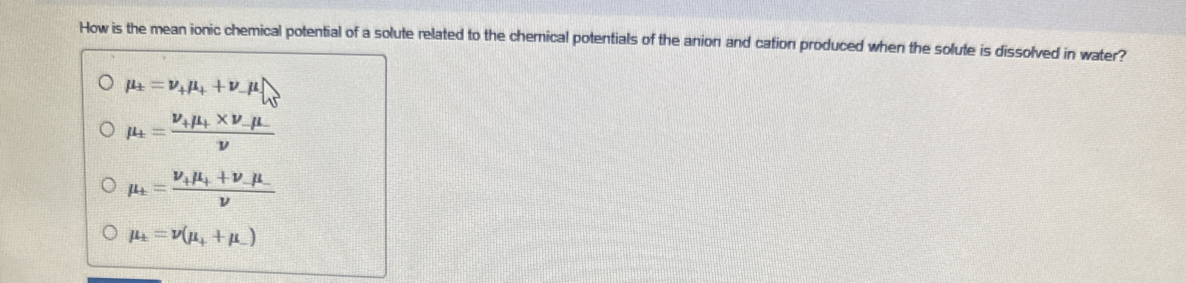 Solved How is the mean ionic chemical potential of a solute | Chegg.com