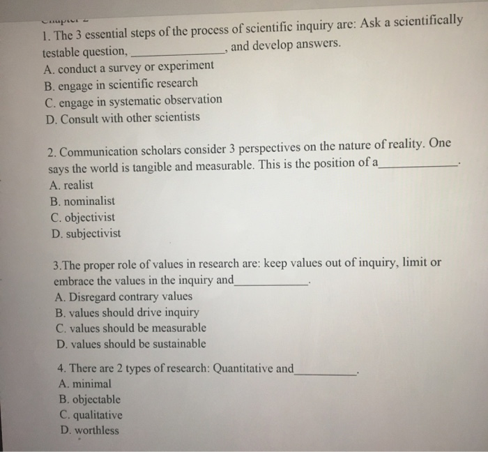 Solved 1. The 3 essential steps of the process of scientific | Chegg.com