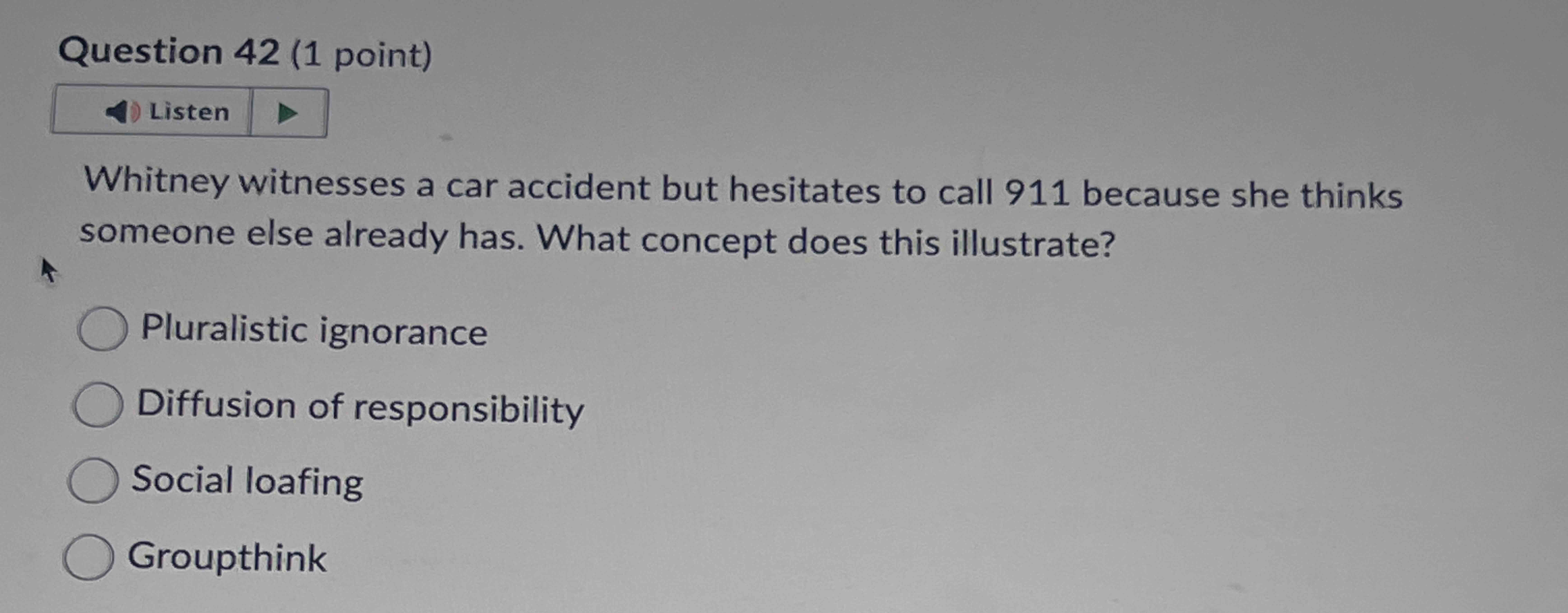 Solved Question 42 (1 ﻿point)Whitney witnesses a car | Chegg.com