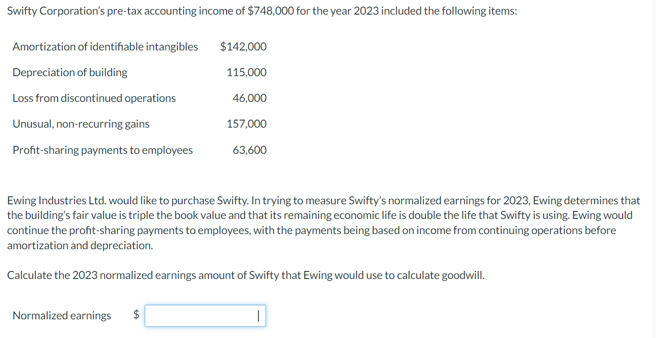 Solved Swifty Corporation’s pre-tax accounting income of | Chegg.com