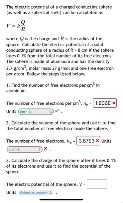 Solved The electric potential of a charged conducting sphere | Chegg.com
