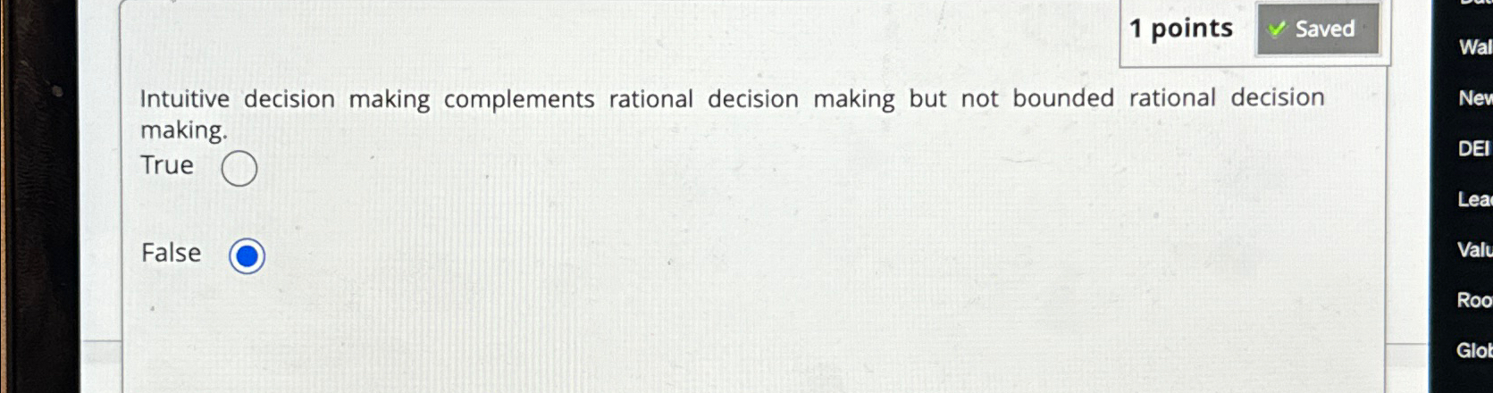 Solved 1 ﻿pointsIntuitive decision making complements | Chegg.com
