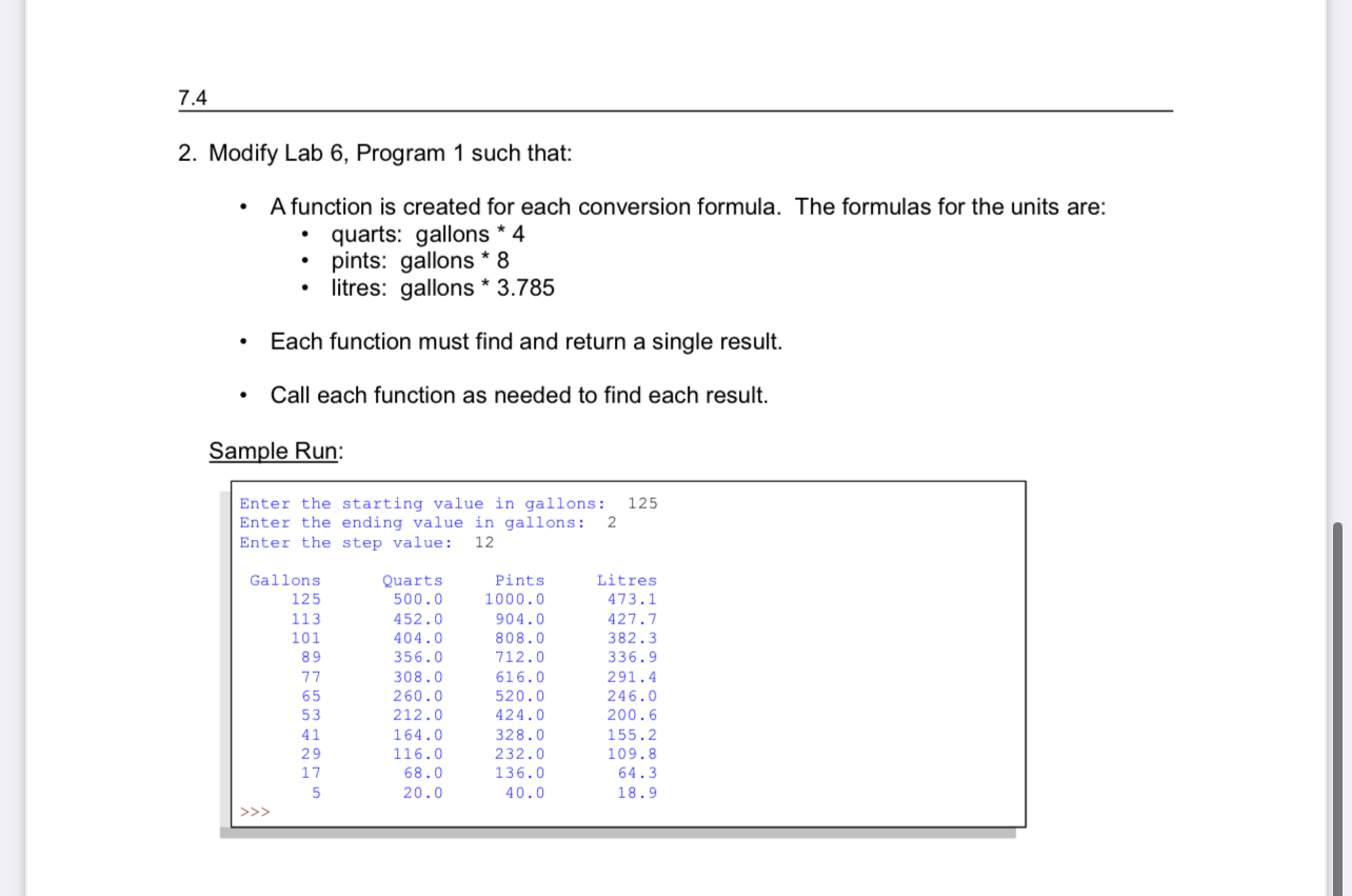 Solved 7.42. ﻿Modify Lab 6, ﻿Program 1 ﻿such that:A function | Chegg.com