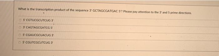 Solved What is the transcription product of the sequence 3 | Chegg.com