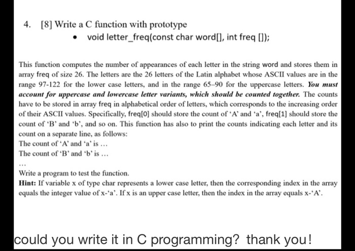 Solved 4. [8] Write a C function with prototype · void | Chegg.com