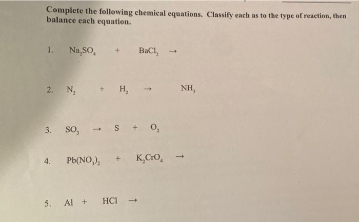 Solved Complete the following chemical equations. Classify | Chegg.com