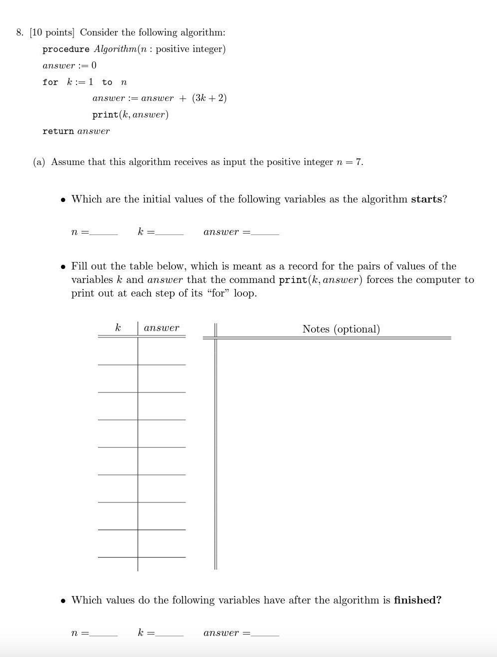 Solved (b) Assume that this algorithm receives as input the | Chegg.com