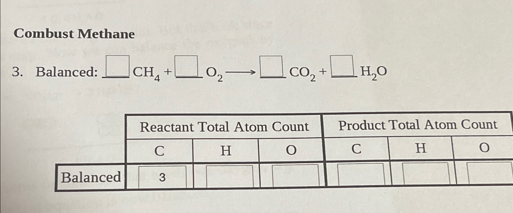 Solved Combust Methane3. ﻿Balanced: | Chegg.com