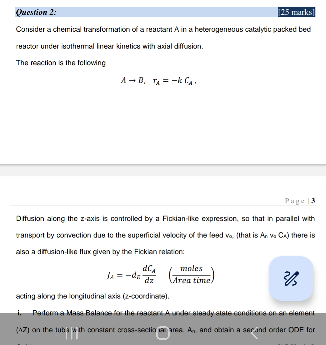 Solved Question 2:[25 ﻿marks]Consider a chemical | Chegg.com