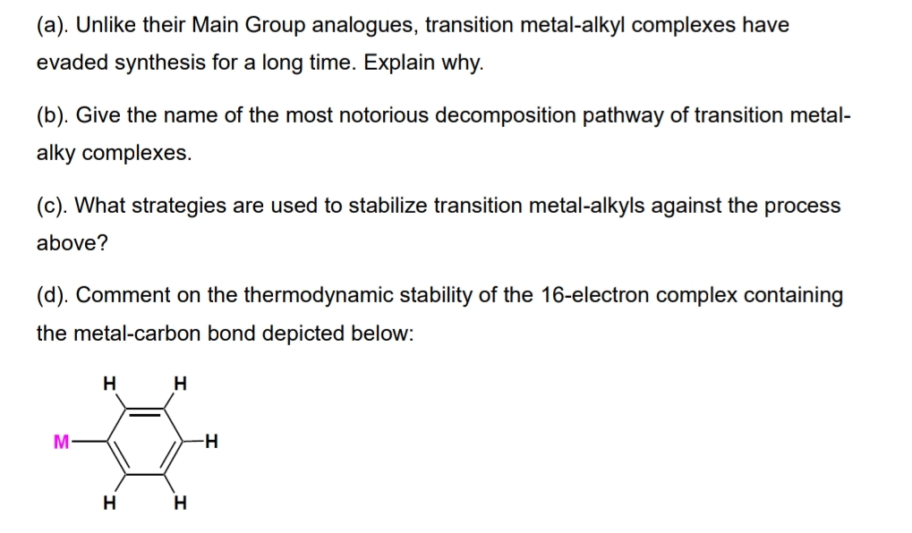 Solved (a). ﻿Unlike their Main Group analogues, transition | Chegg.com