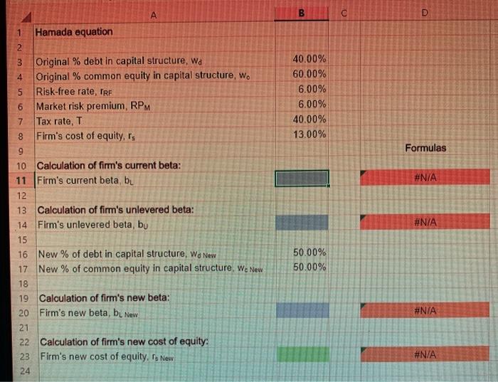 Solved Excel Online Structured Activity: Hamada equation | Chegg.com
