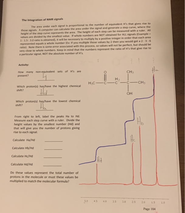 Solved The Integration of NMR signals The area under each | Chegg.com
