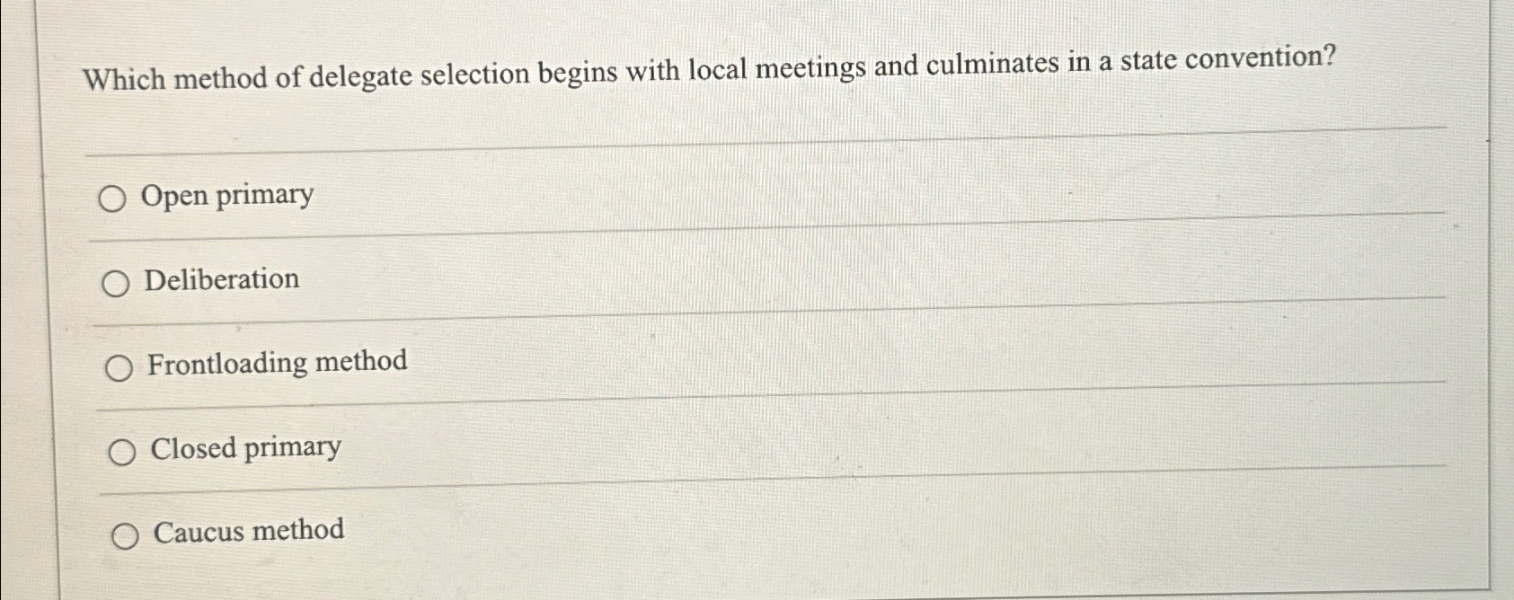 Solved Which method of delegate selection begins with local | Chegg.com