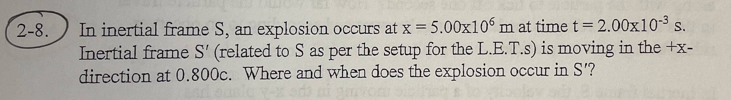 Solved 2-8. ﻿In inertial frame S, ﻿an explosion occurs at | Chegg.com