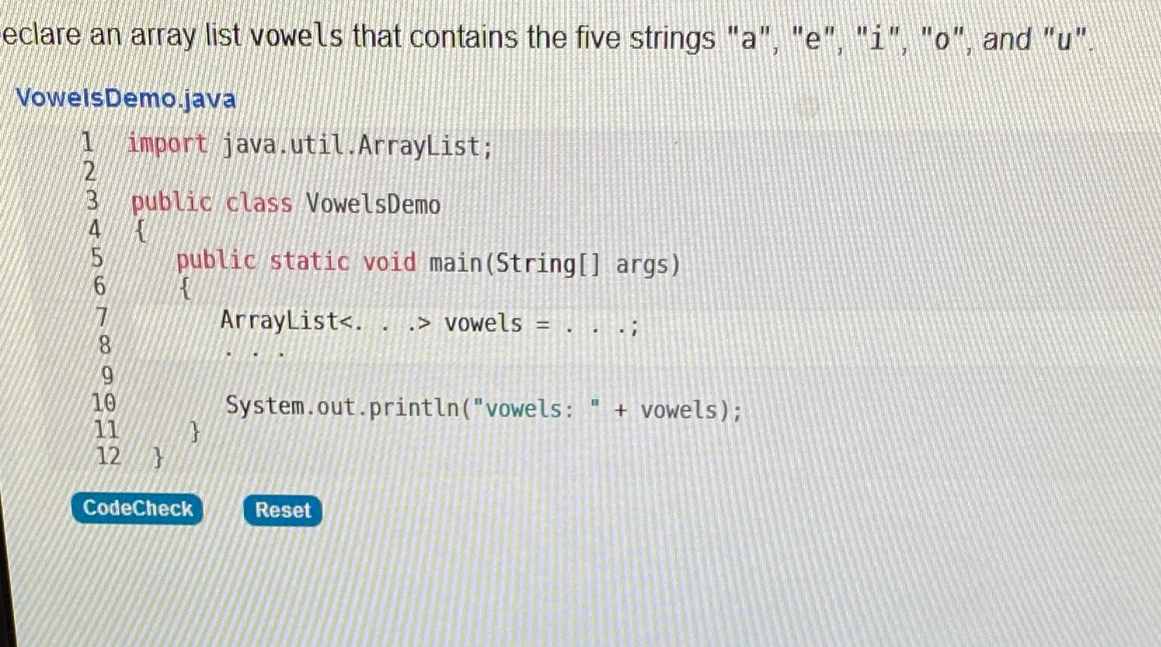 Solved Eclare An Array List Vowels That Contains The Five
