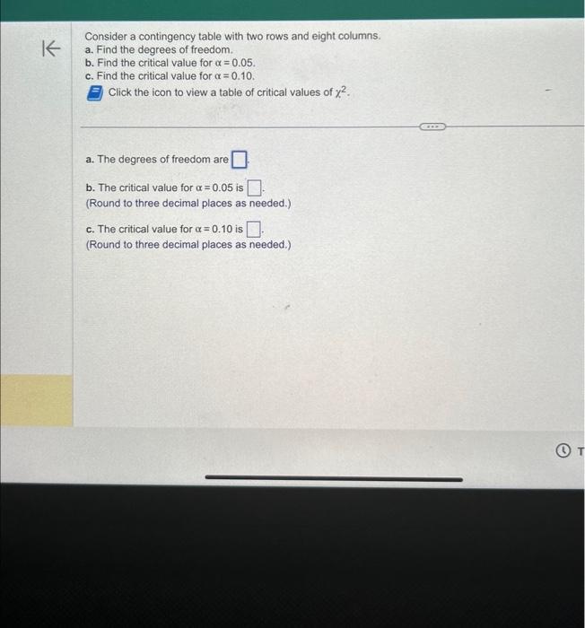 Solved Consider a contingency table with two rows and eight | Chegg.com