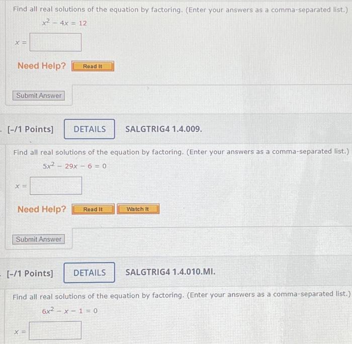 Solved Find all real solutions of the equation by factoring. | Chegg.com