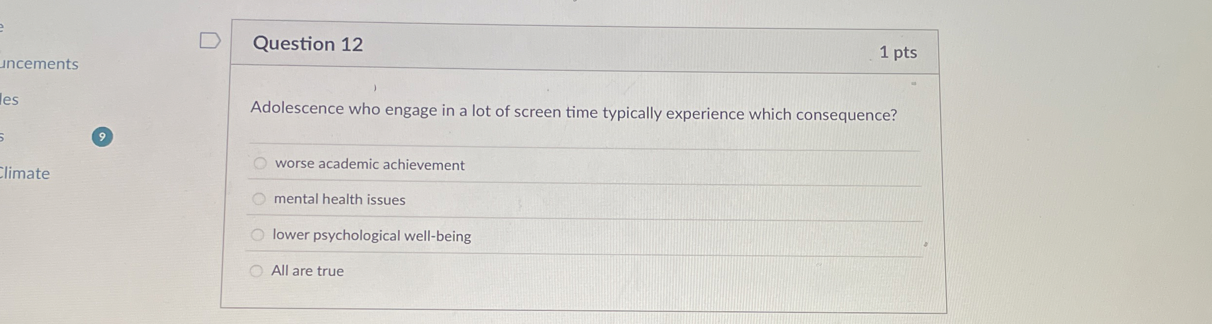 Solved Question 121 ﻿ptsuncementslesAdolescence who engage | Chegg.com