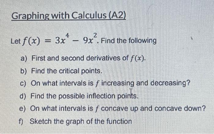 Solved Let f(x)=3x4−9x2. Find the following a) First and | Chegg.com