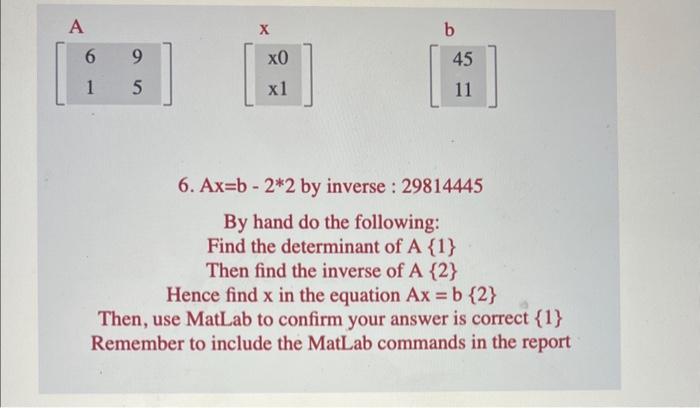 Solved 6. Ax=b−2∗2 by inverse : 29814445 By hand do the | Chegg.com