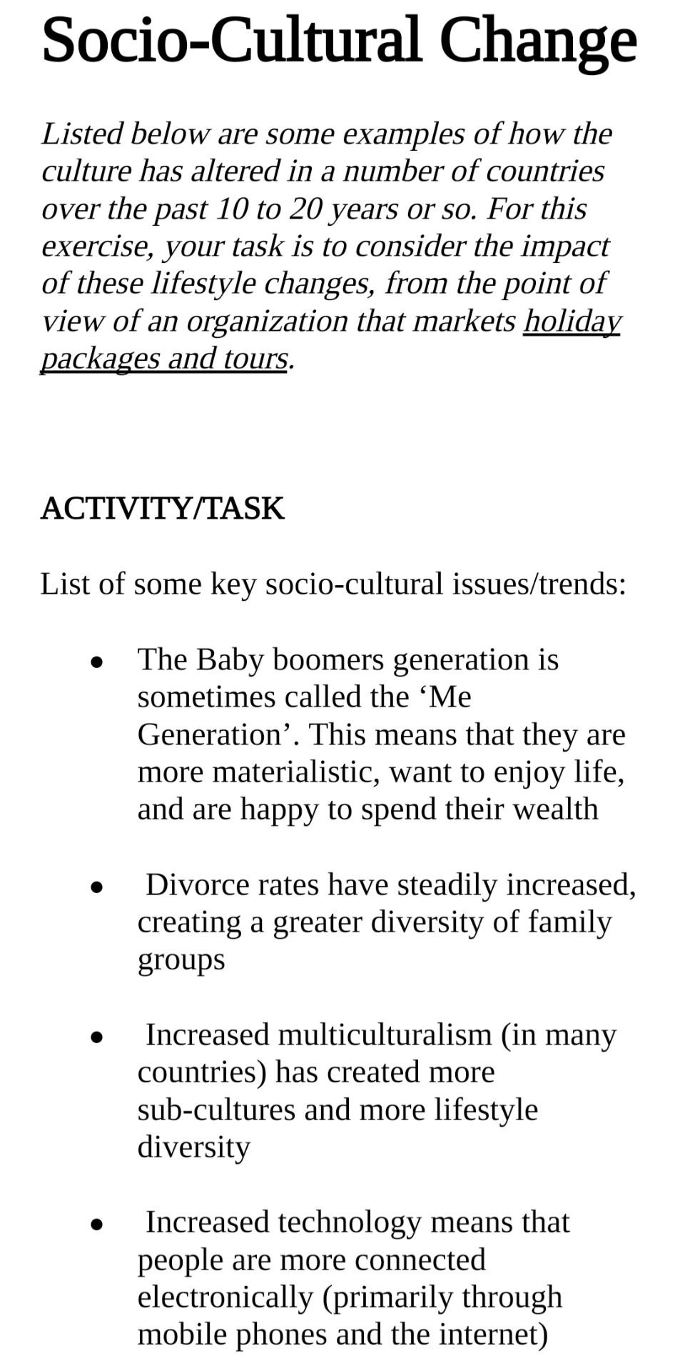 Solved Socio-Cultural Change Listed below are some examples | Chegg.com
