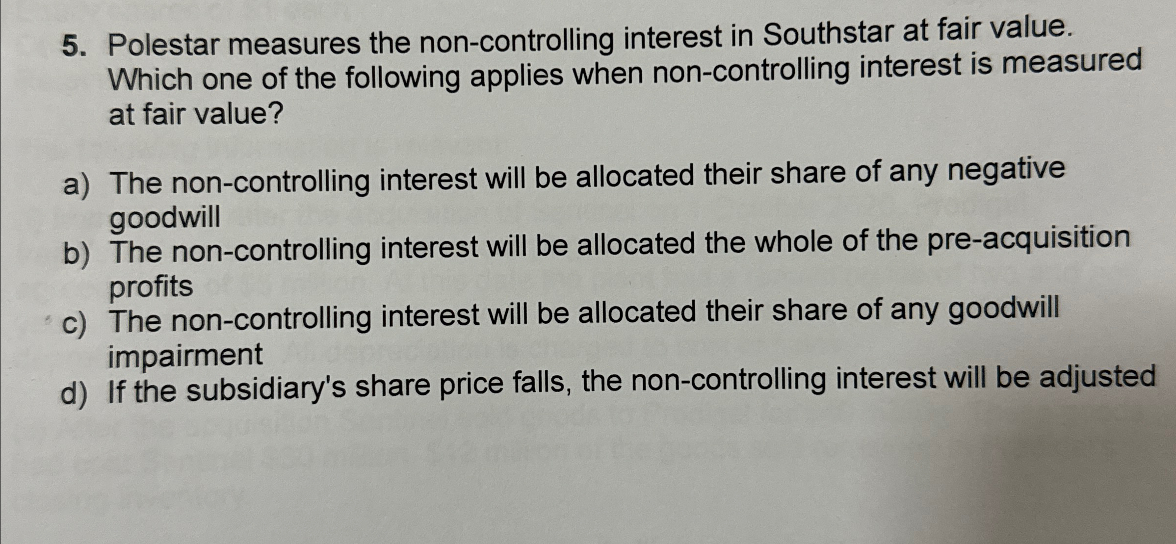 Polestar measures the non-controlling interest in | Chegg.com