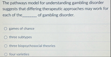 Solved The pathways model for understanding gambling | Chegg.com