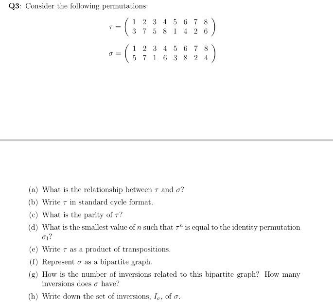 Solved Q3: Consider the following permutations: TE 1 2 3 4 5 | Chegg.com