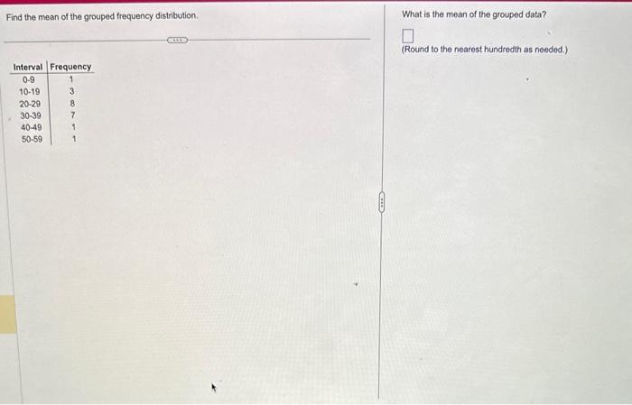 Solved Find the mean of the grouped frequency distribution. | Chegg.com