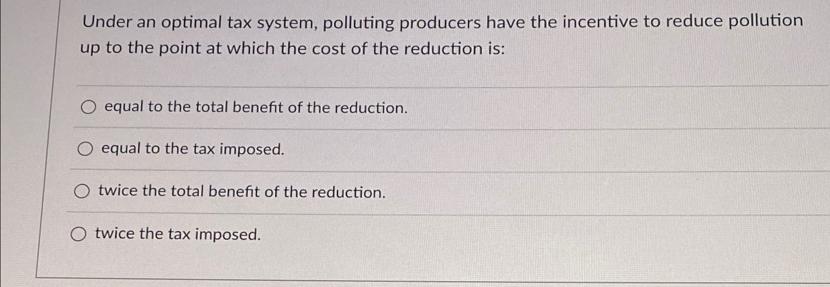 Solved Under an optimal tax system, polluting producers have | Chegg.com
