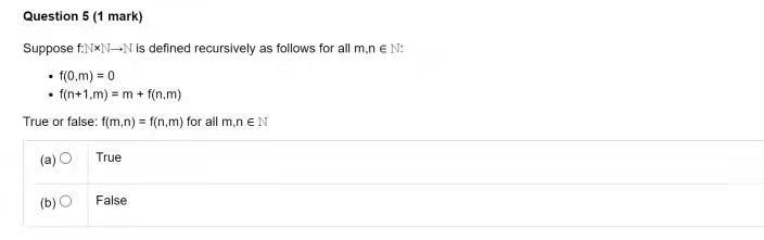 Solved Question 5 (1 mark) Suppose f.NXN-N is defined | Chegg.com