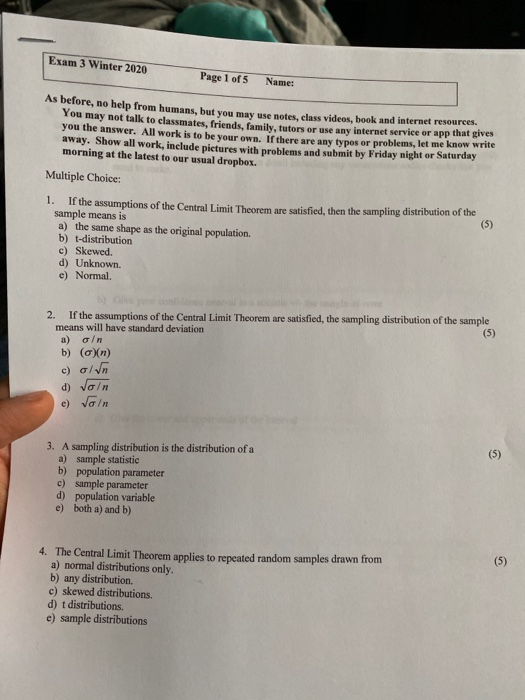 Solved Exam 3 Winter 2020 Page 1 of 5 Name: As before, no | Chegg.com