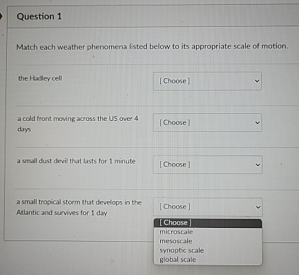 Solved Question 1Match each weather phenomena listed below | Chegg.com