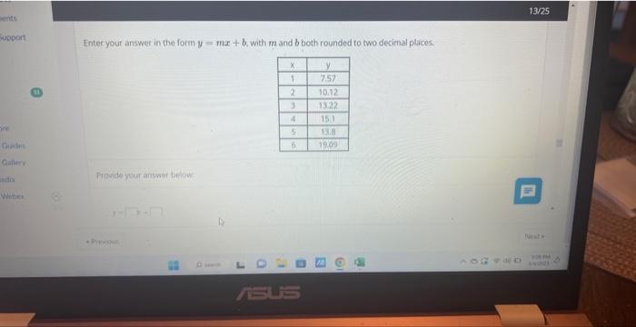 Solved Enter your answer in the form y=mx+b, with m and b | Chegg.com