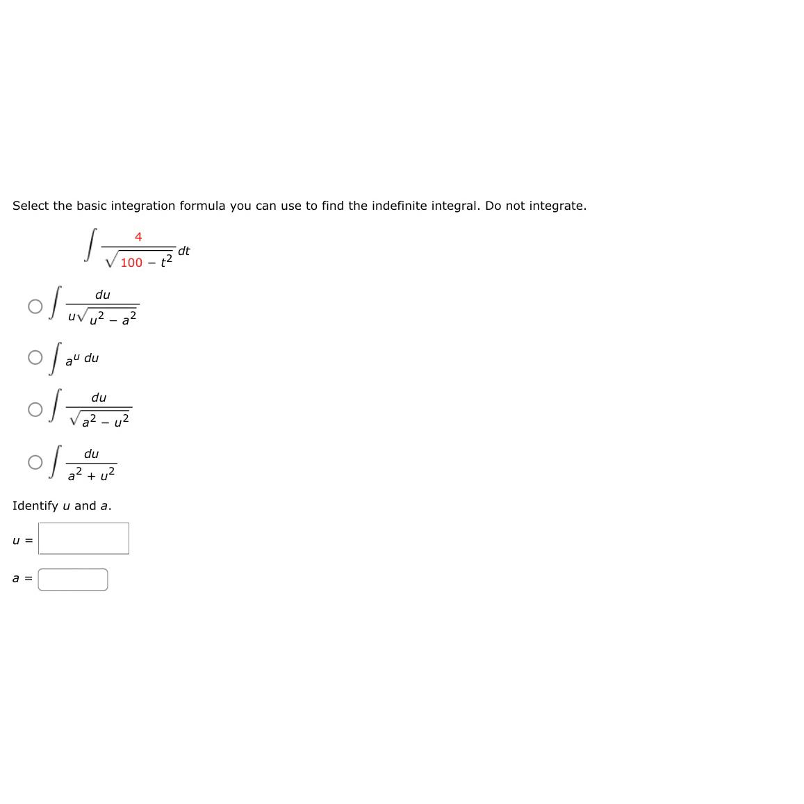 Solved Select the basic integration formula you can use to | Chegg.com