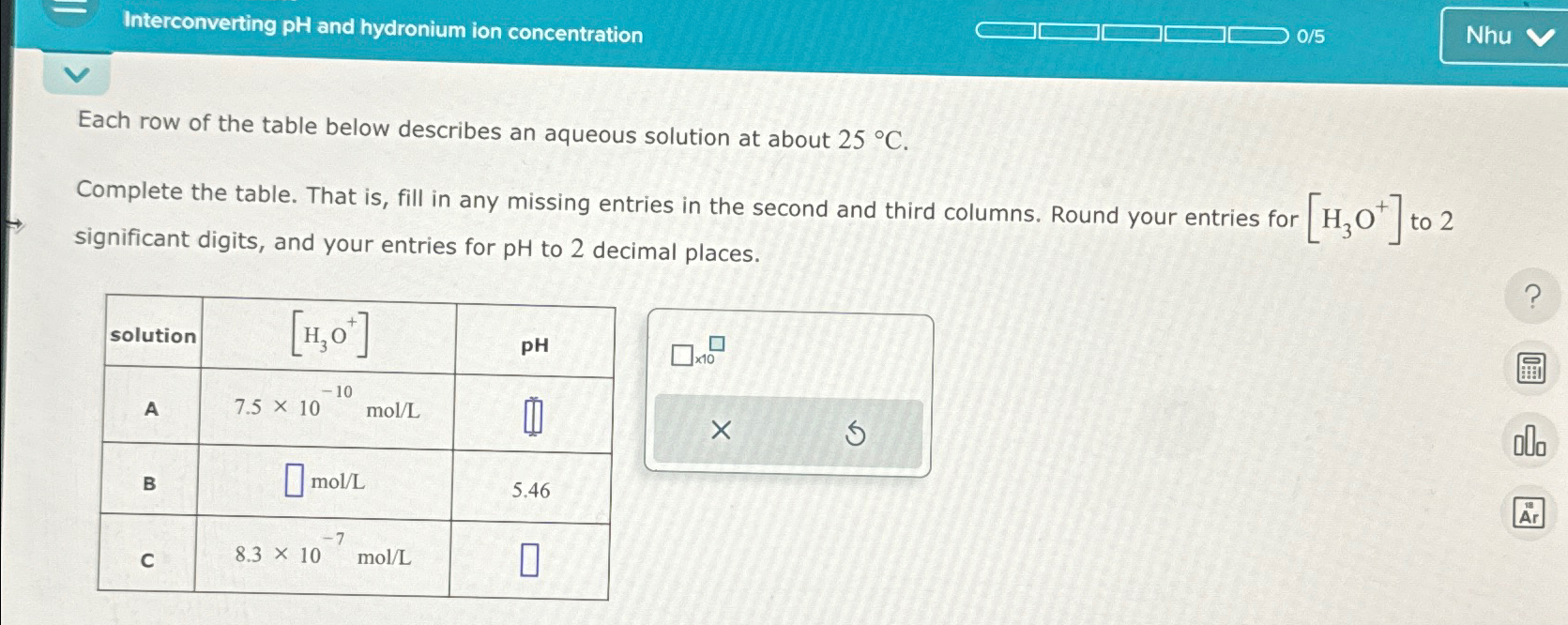 Solved Interconverting pH ﻿and hydronium ion | Chegg.com