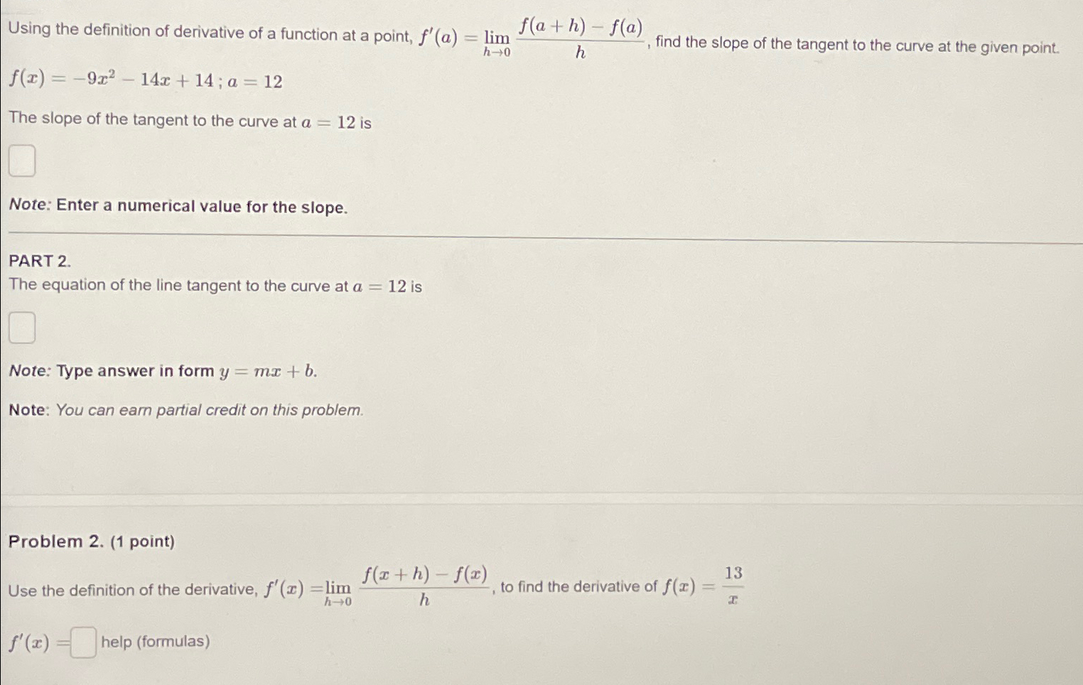 Solved Using the definition of derivative of a function at a | Chegg.com