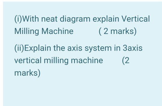 Solved (i)With neat diagram explain Vertical Milling Machine | Chegg.com