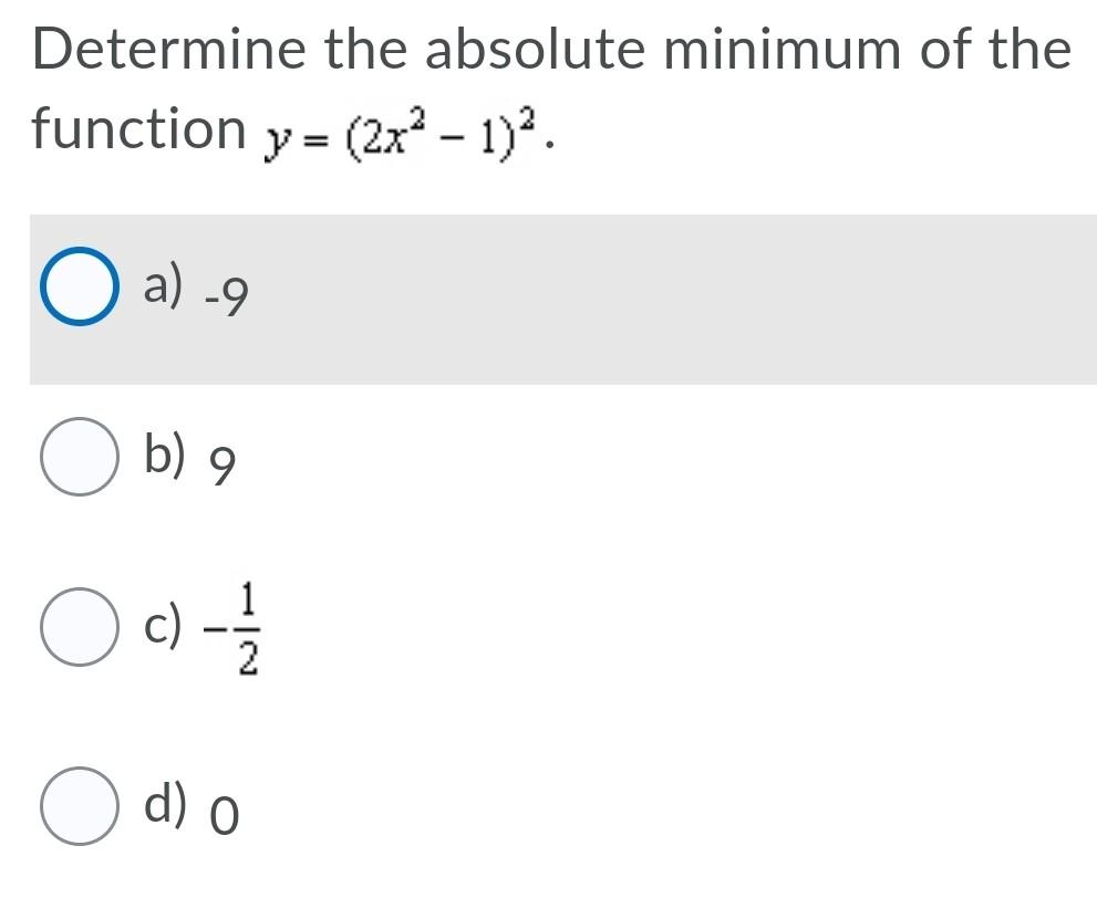 Solved Determine the absolute minimum of the function y = | Chegg.com