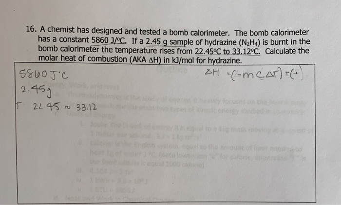 Solved 16. A chemist has designed and tested a bomb | Chegg.com